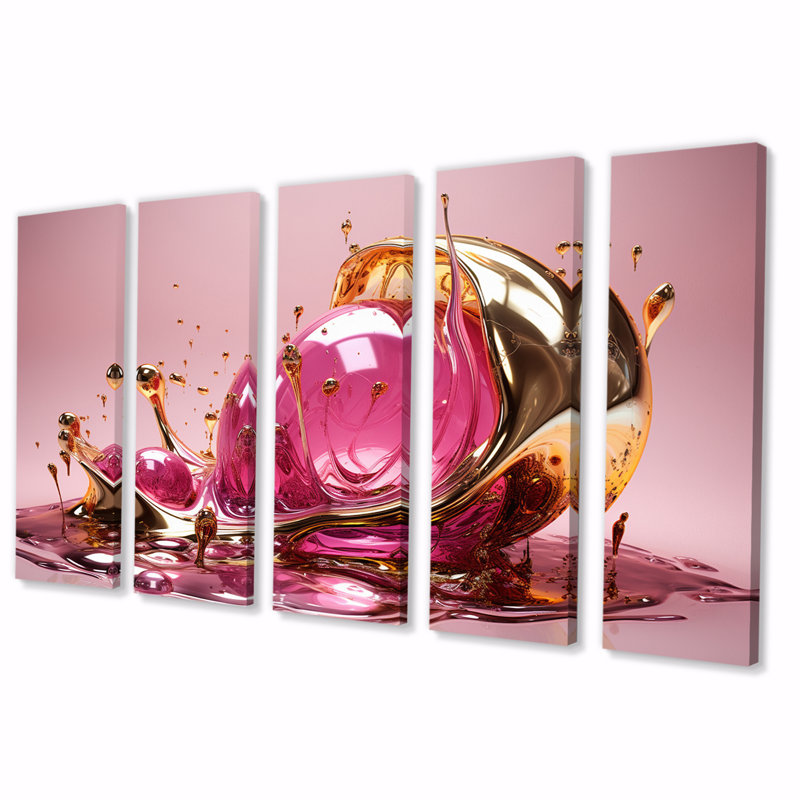 Latitude Run® Liquid Art Pink Gold Glam Effervescence On Canvas 5 Pieces Print | Wayfair